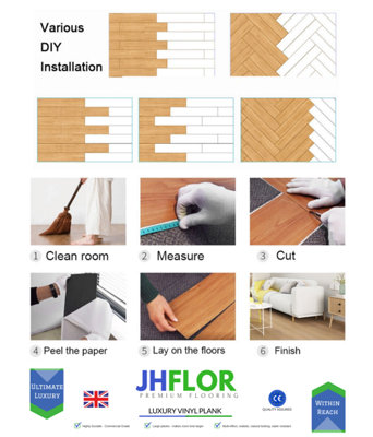 (HB02 Natural Oak) HERRINGBONE Luxury Vinyl Tiles LVT Wood Look ...