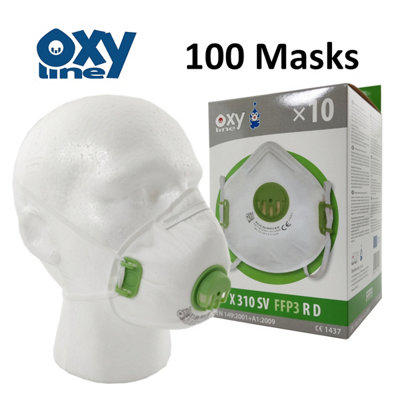 (Pack of 100 FFP3 ) 100 Oxyline Masks X 310 SV FFP3 R D Respirator Half Mask Dust Mask 10 Boxes ...