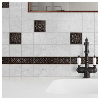 (Pack of 4 Tiles) Niche Tiles Crown Metal Antique Copper 9.5cm. x 9.5cm ...
