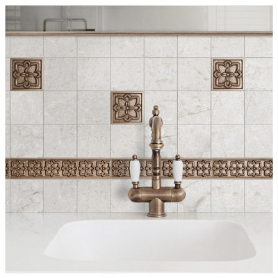 (Pack of 4 Tiles) Niche Tiles Crown Metal Champagne Bronze 9.5cm. x 9 ...