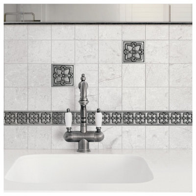 (Pack of 4 Tiles) Niche Tiles Crown Metal Nickel 9.5cm. x 9.5cm ...