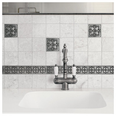 (Pack of 4 Tiles) Niche Tiles Crown Metal Nickel 9.5cm. x 9.5cm ...