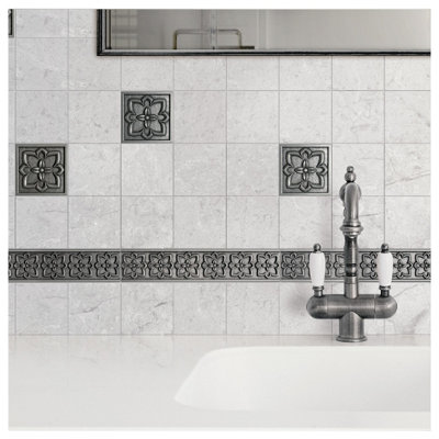 (Pack of 4 Tiles) Niche Tiles Crown Metal Nickel 9.5cm. x 9.5cm ...