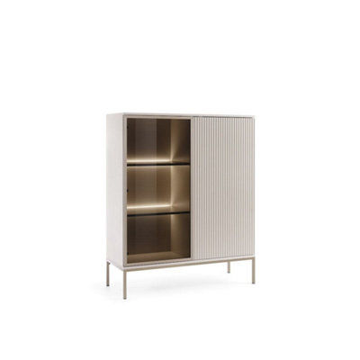 Sento Cashmere & Gold Highboard - 104cm Tall Unit with 4 Shelves & LED ...