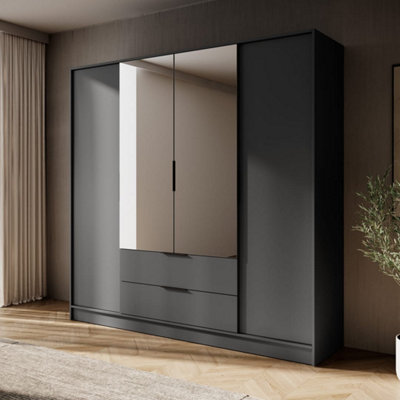 Sleek Graphite Kelly Wardrobe: 206cm of Contemporary Mirrored Storage ...
