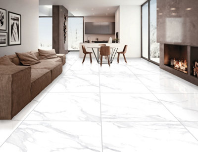 (TNT) MERCURE MARBLE WHITE 80 X 80 CM POLISHED PORCELAIN TILES (PACK OF ...
