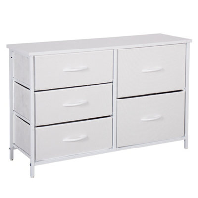 - White Chest Of Drawers With Metal Frame, 5 Large Deep Fabric Drawers ...
