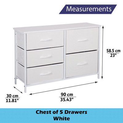 - White Chest Of Drawers With Metal Frame, 5 Large Deep Fabric Drawers ...