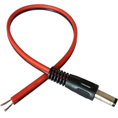 0.3m DC Power Patch Cable Lead 5.5mm x 2.1mm Male Plug to Bare Ends ...