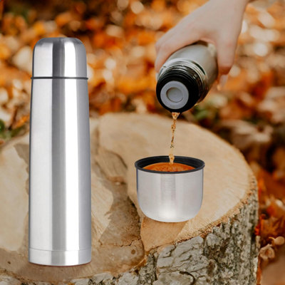 0.5 Litre Flask Stainless Steel Vacuum Camping Hiking Bullet Thermos Litre Hot Cold 500Ml