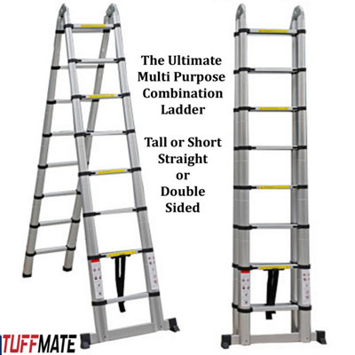 Telescopic Double Sided Combination Ladder 3.8m Max Height 183cm Step ...