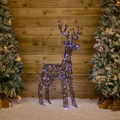 1.10m Light up Brown Christmas Stag with 176 White & Warm White Multi ...
