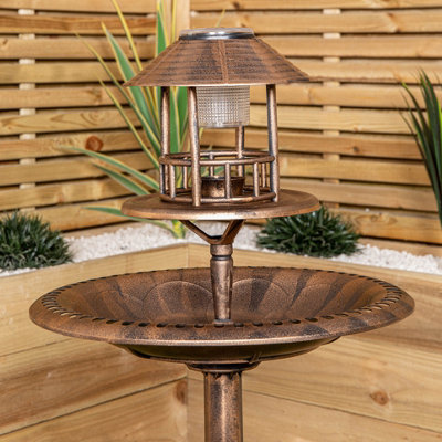 1.1m Bronze Effect Resin Garden Bird Bath Table with Solar Light