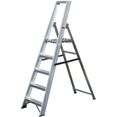 1.1m Heavy Duty Aluminium Platform Step Ladder with 5 Treads for Home ...
