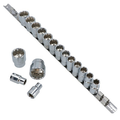 1/2"dr Shallow Metric Sockets with Storage Rail 17pc Set TE052