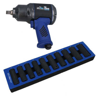 1/2" Drive Air Impact Wrench Gun 1300 Nm + Deep Impact Sockets 10 - 24mm