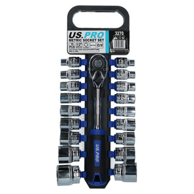 1/2" Drive Metric MM Shallow 6 Sided Sockets And Ratchet 8mm - 32mm 19pc | DIY at B&Q