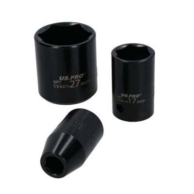 1/2" Drive Mini Air Impact Wrench Gun 680nm + Shallow Impact Sockets 9 ...