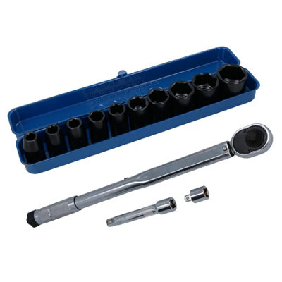 1/2" Drive Torque Wrench 40-210Nm + 10pc Shallow Impact Sockets 9-27mm ...