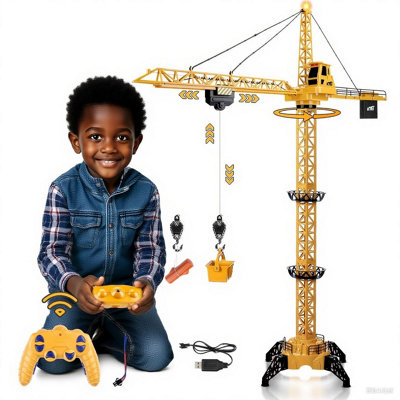 1.28m Remote Control Crane Toy for Kids Rotating RC Construction ...