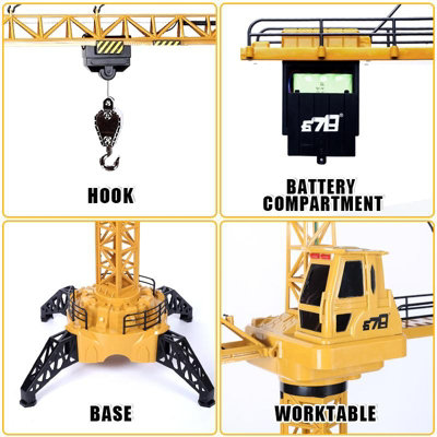 1.28m Remote Control Crane Toy for Kids Rotating RC Construction ...