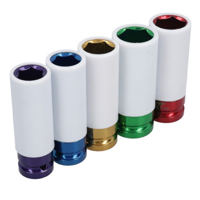 1/2in Drive Alloy Wheel Nut Deep Impact Sockets 15mm - 22mm 6 Point 5pc Set