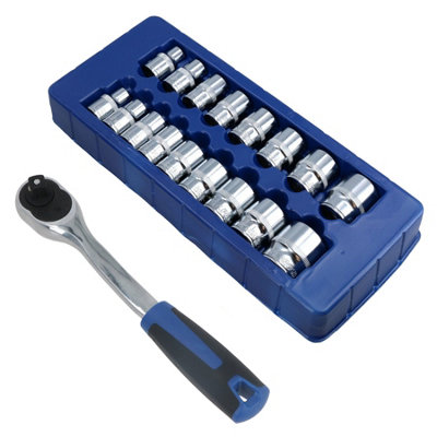 1/2in Drive Curved Ratchet 72 Teeth and 17pc Metric Shallow Sockets ...