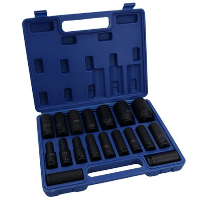 1/2in Drive Deep Metric Impact 6 Point Single Hex Sockets 10-32mm 18pc