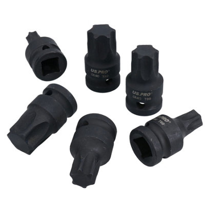 1/2in Drive Male Torx Star Impacted Impact Shallow Sockets T55-T100 6pc ...