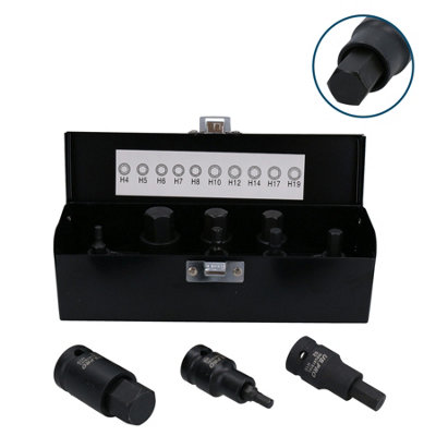 1/2in Drive Metric Impacted Hex Allen Key Sockets Shallow 4mm to 19mm ...