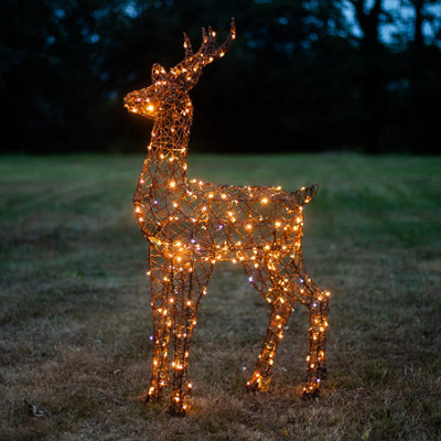 1.2M Brown Wicker Outdoor Light Up Stag with 230 White LEDs