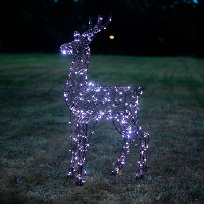 1.2M Brown Wicker Outdoor Light Up Stag with 230 White LEDs