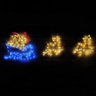 1.2m Flashing Chasing Christmas Santa Sleigh and Reindeer with 190 Red ...