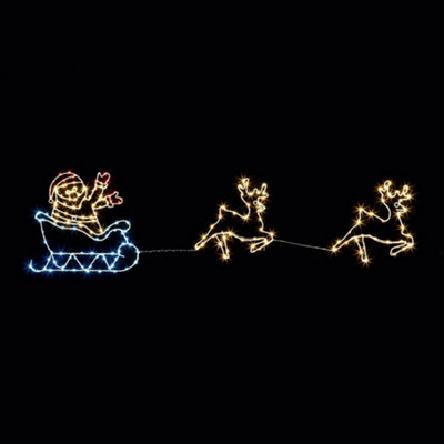 1.2m Flashing Chasing Christmas Santa Sleigh and Reindeer with 190 Red ...