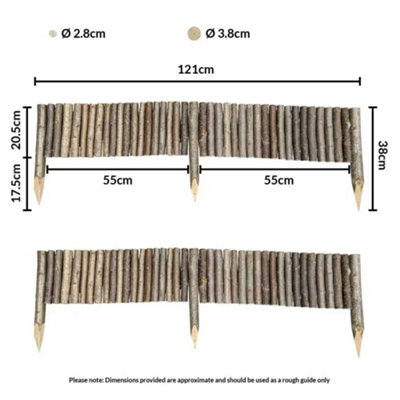 1.2m Hazel Log Roll Flexible Lawn Edging - 20cm Height
