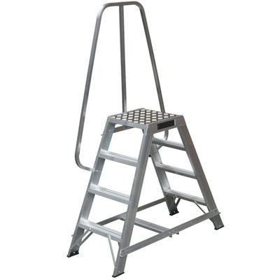 1.2m Heavy Duty Double Sided Fixed Step Ladders Safety Handrail & Wide ...