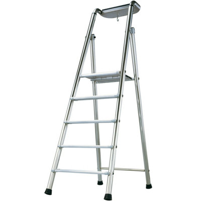 1.2m MAX STABILITY Platform Step Ladders 5 Tread Anti Slip Aluminium ...