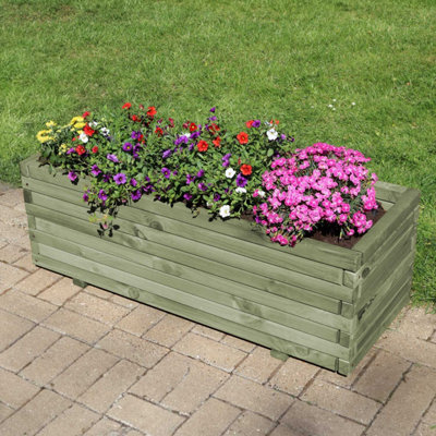 1.2m Sage Green Pine Raised Wooden Trough Planter