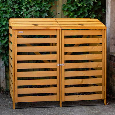 Buy 1.33m x 1.25m Large Wooden Outdoor Garden Double Wheelie Bin Store ...