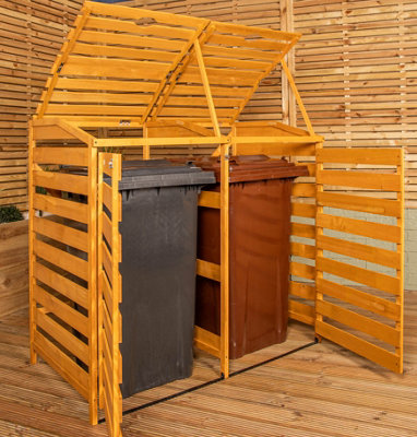 1.33m x 1.25m Large Wooden Outdoor Garden Double Wheelie Bin Store ...