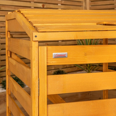 1.33m x 1.25m Large Wooden Outdoor Garden Double Wheelie Bin Store ...