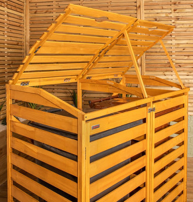 1.33m x 1.25m Large Wooden Outdoor Garden Double Wheelie Bin Store ...