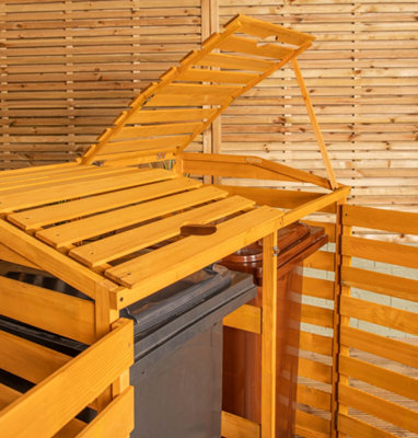 1.33m x 1.25m Large Wooden Outdoor Garden Double Wheelie Bin Store ...