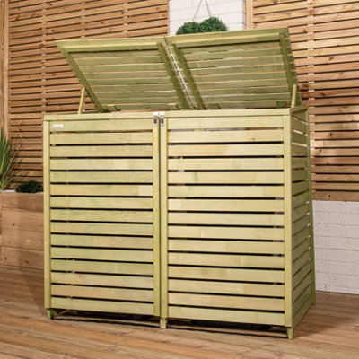 1.34m x 1.2m Large Wooden Outdoor Garden Double Wheelie Bin Store ...