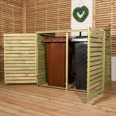 1.34m x 1.2m Large Wooden Outdoor Garden Double Wheelie Bin Store ...