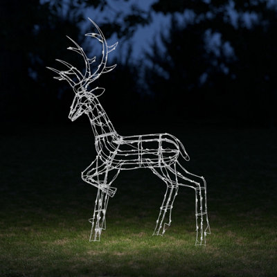1.35M White Wire Light Up Stag with 200 White and Multi LEDs