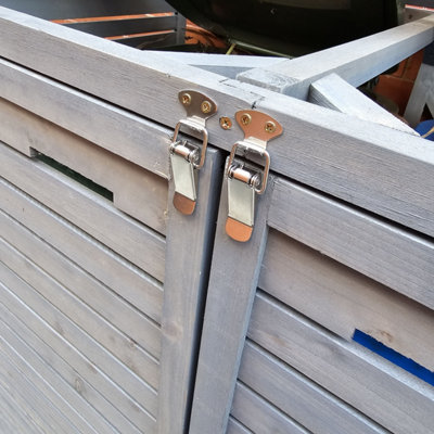 1.35m x 1.14m Large Grey Wooden Outdoor Garden Double Wheelie Bin Store ...