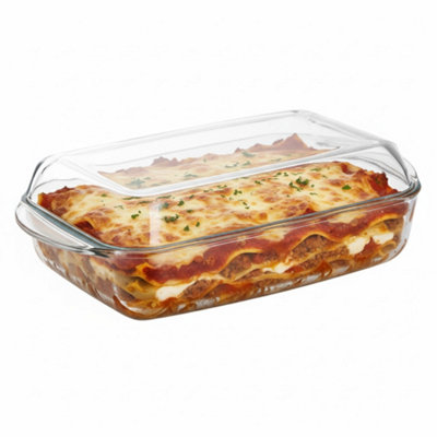 1.3L Glass Rectangular Casserole Dish with Lid Oven Microwave Safe Baker
