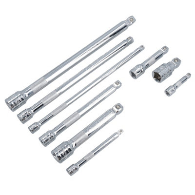 1/4 / 3/8 and 1/2 drive wobble extension bar 9pc set 50mm - 230mm