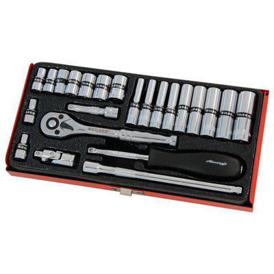 1/4" Dr, standard and deep socket set, 24pc, metal case (Neilsen CT1387 ...